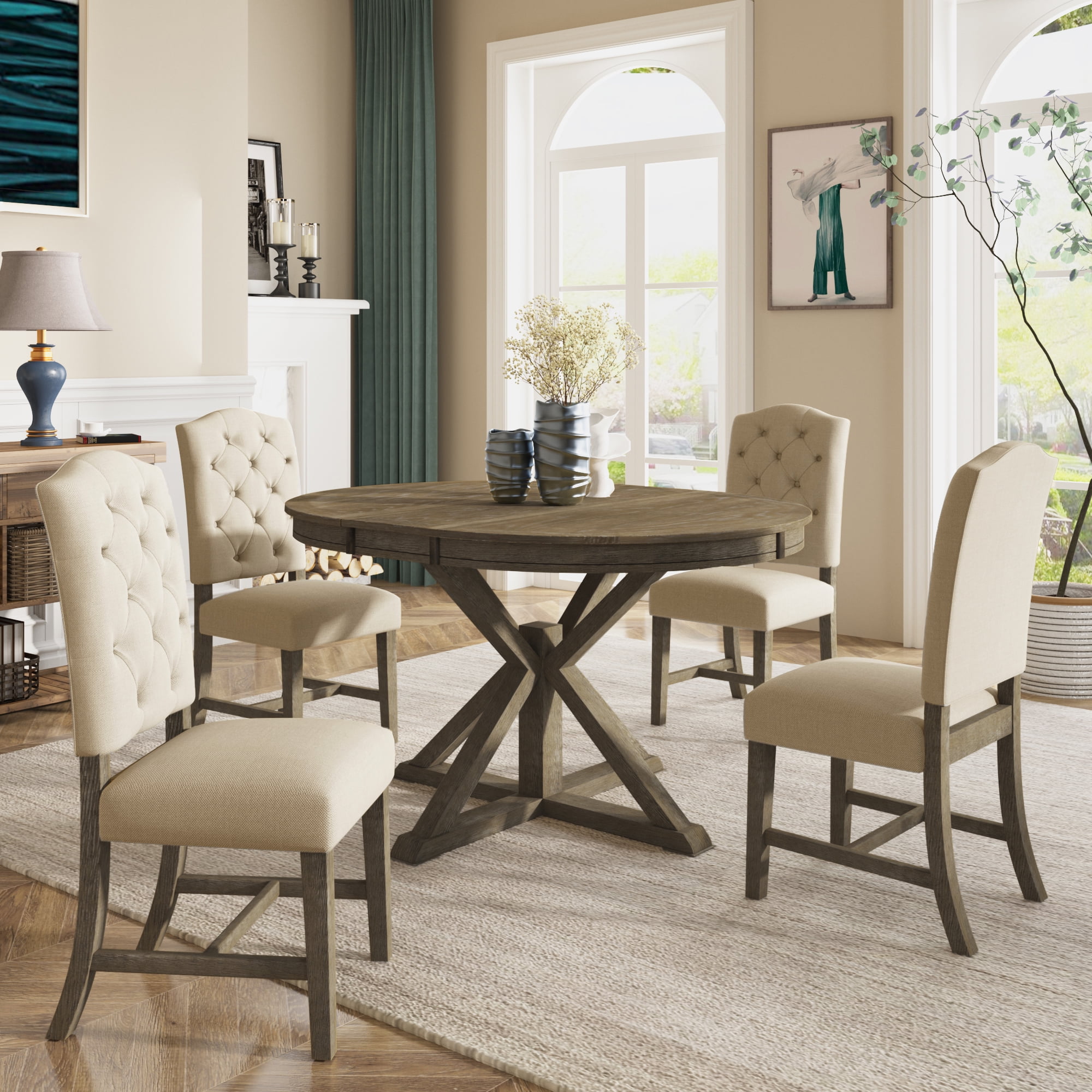 JZ Functional Furniture Retro Style 4-Piece Dining Table Set with ...