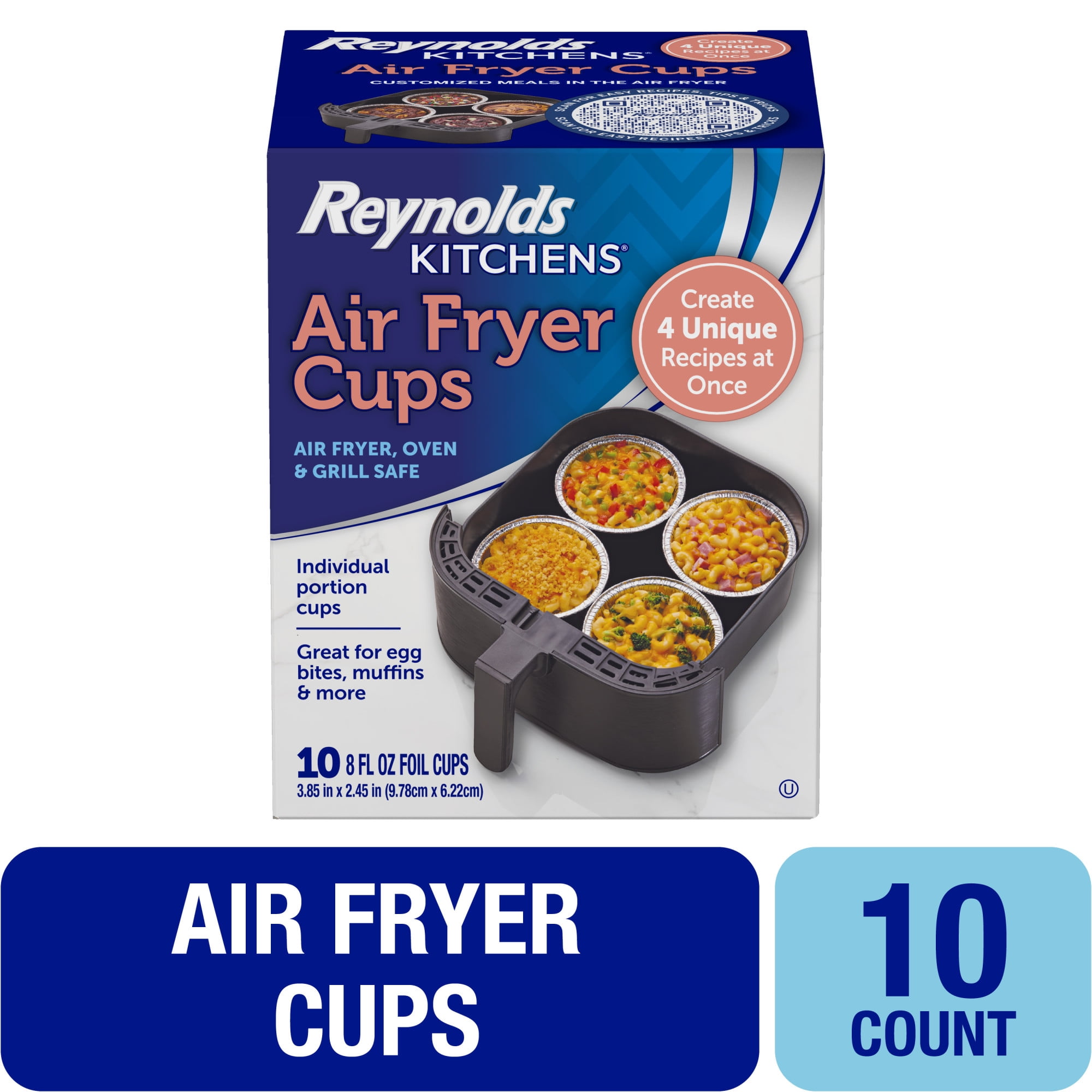 Reynolds Wrap Air Fryer Cups, 10 Pack, 8 fl oz, Aluminum Foil, Multi ...
