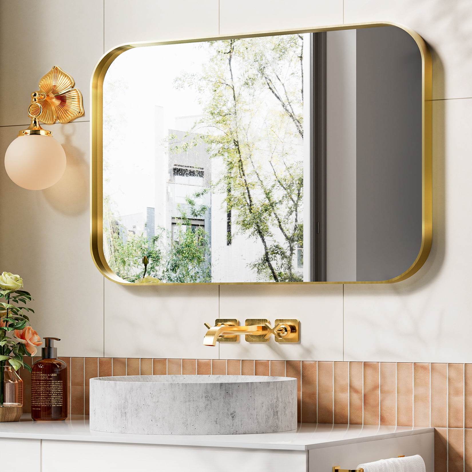 REYPEK Gold Bathroom Mirror 24x36 Inch, Gold Wall Mirror Brass Brushed ...
