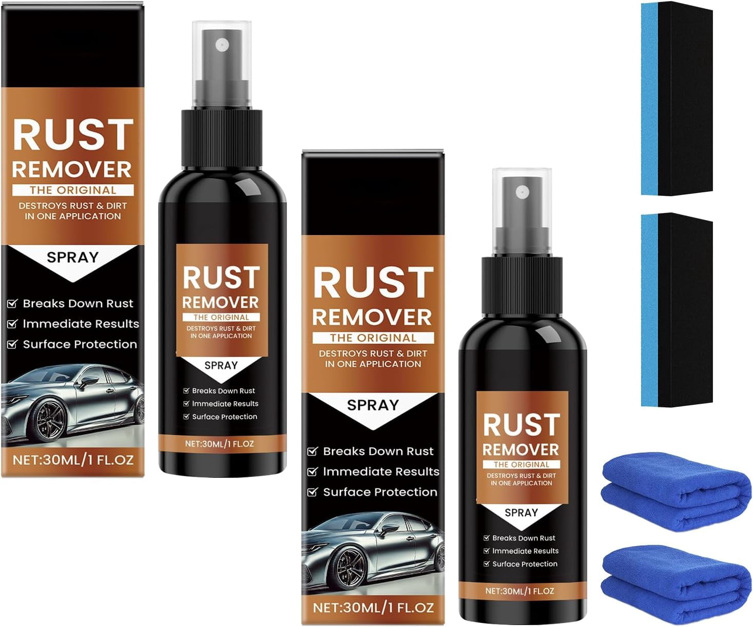 REYUAN 2pcs Rust Remover Spray, Rust Remover for Metal, Car Scratch ...