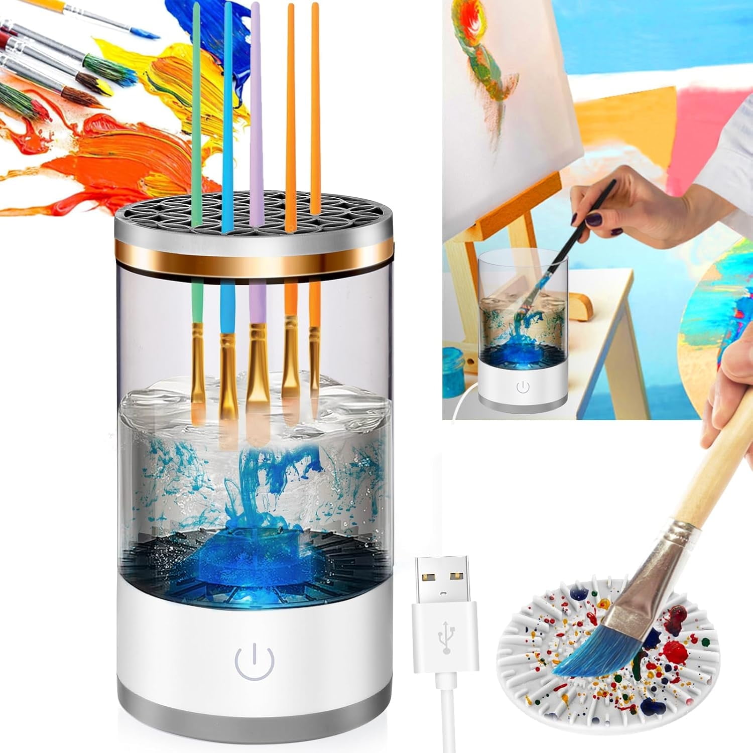 REYUAN Electric Paint Brush Cleaner Machine with Cleaning Pad, Sonic ...