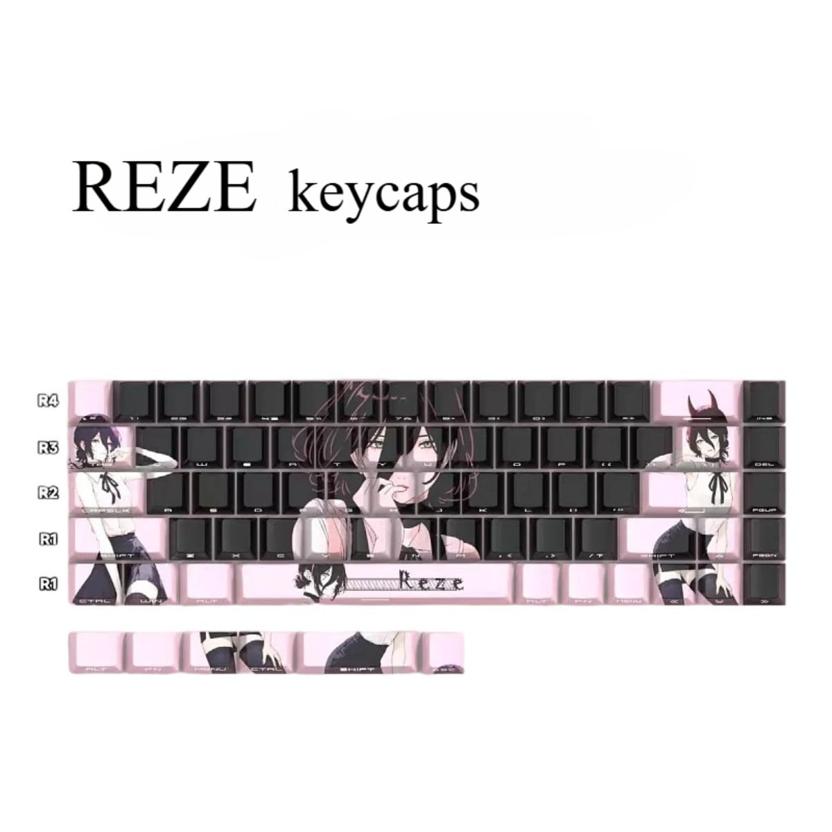 REZE Pink OEM Profile Side-Printed Translucent Keycaps, 74-Key (Fits 61 ...