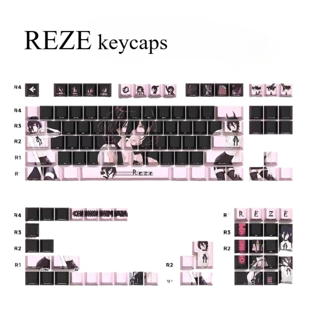 REZE Pink OEM Profile Side-Printed Translucent Keycaps, 74-Key (Fits 61 ...