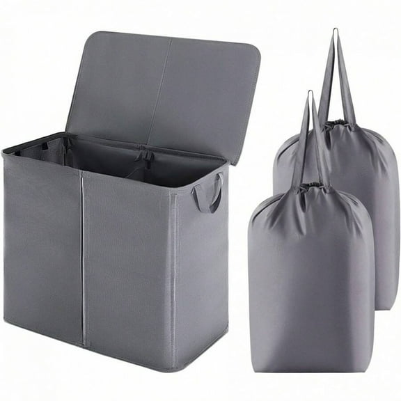 Double Laundry Hamper with Lid and Removable Bags, Grey - Walmart.com