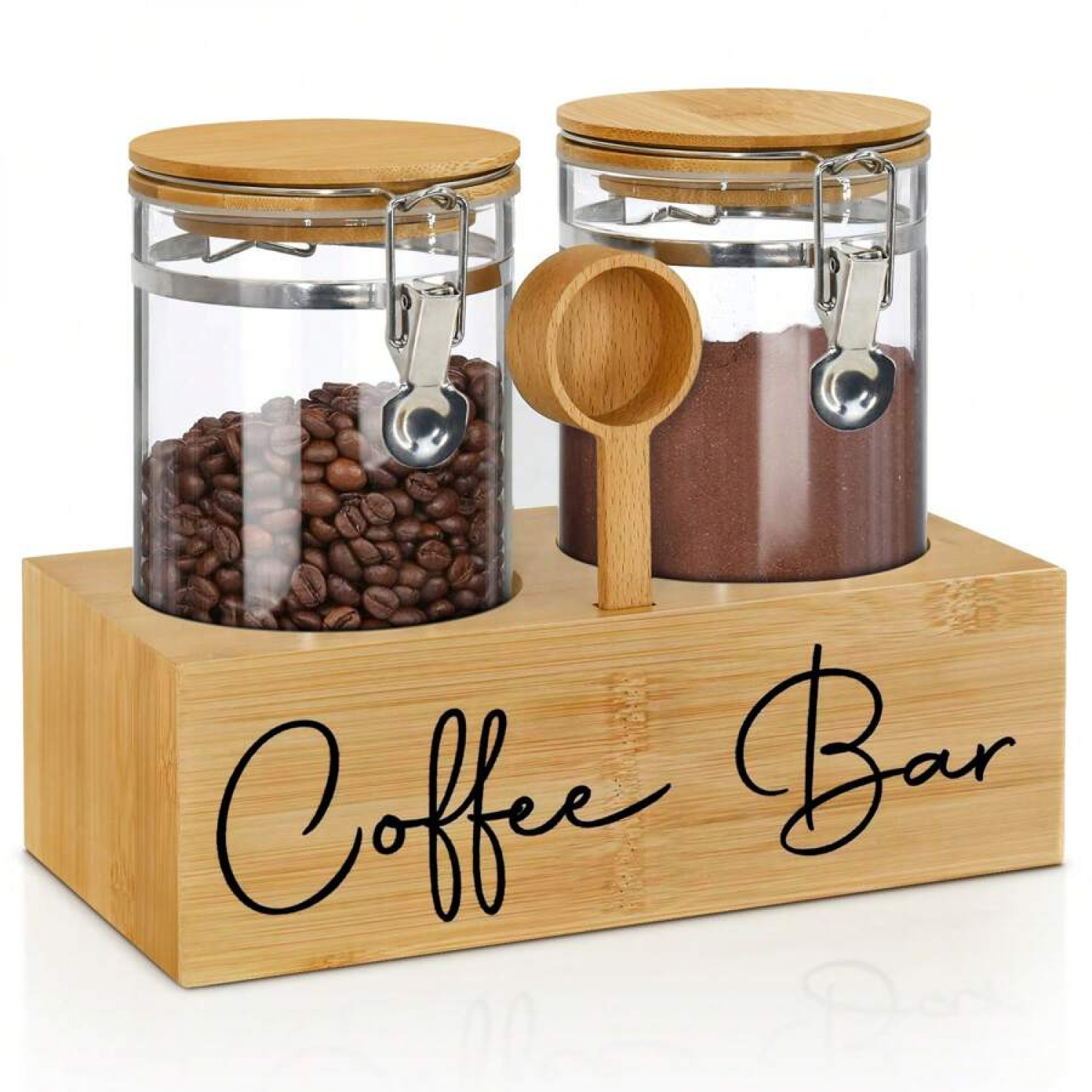 REZJSWFSMMJ Glass Coffee Containers with Shelf, Coffee Bean Storage ...