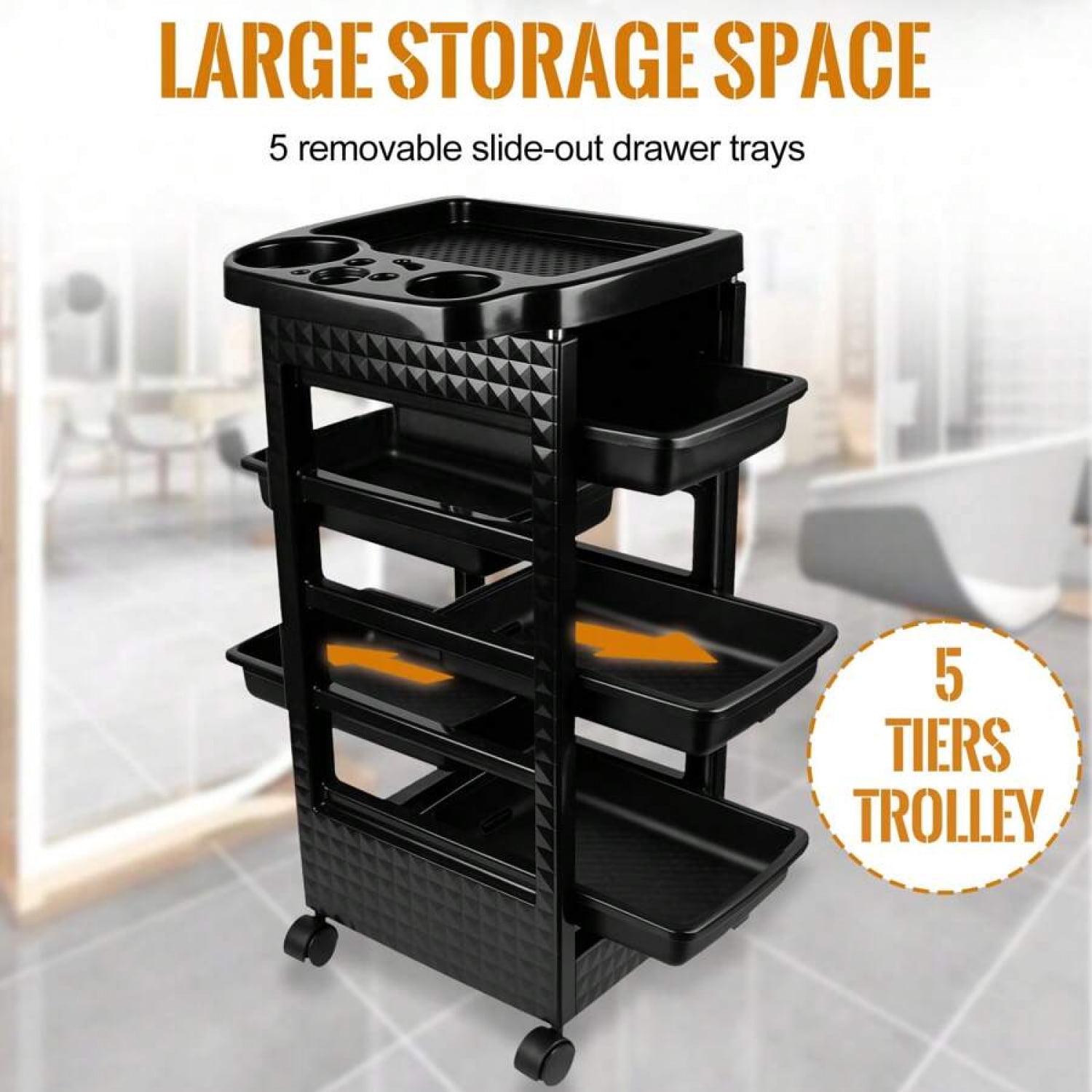 REZJSWFSMMJ Hair Styling Salon Trolley Cart With Wheels And 5 Removable ...