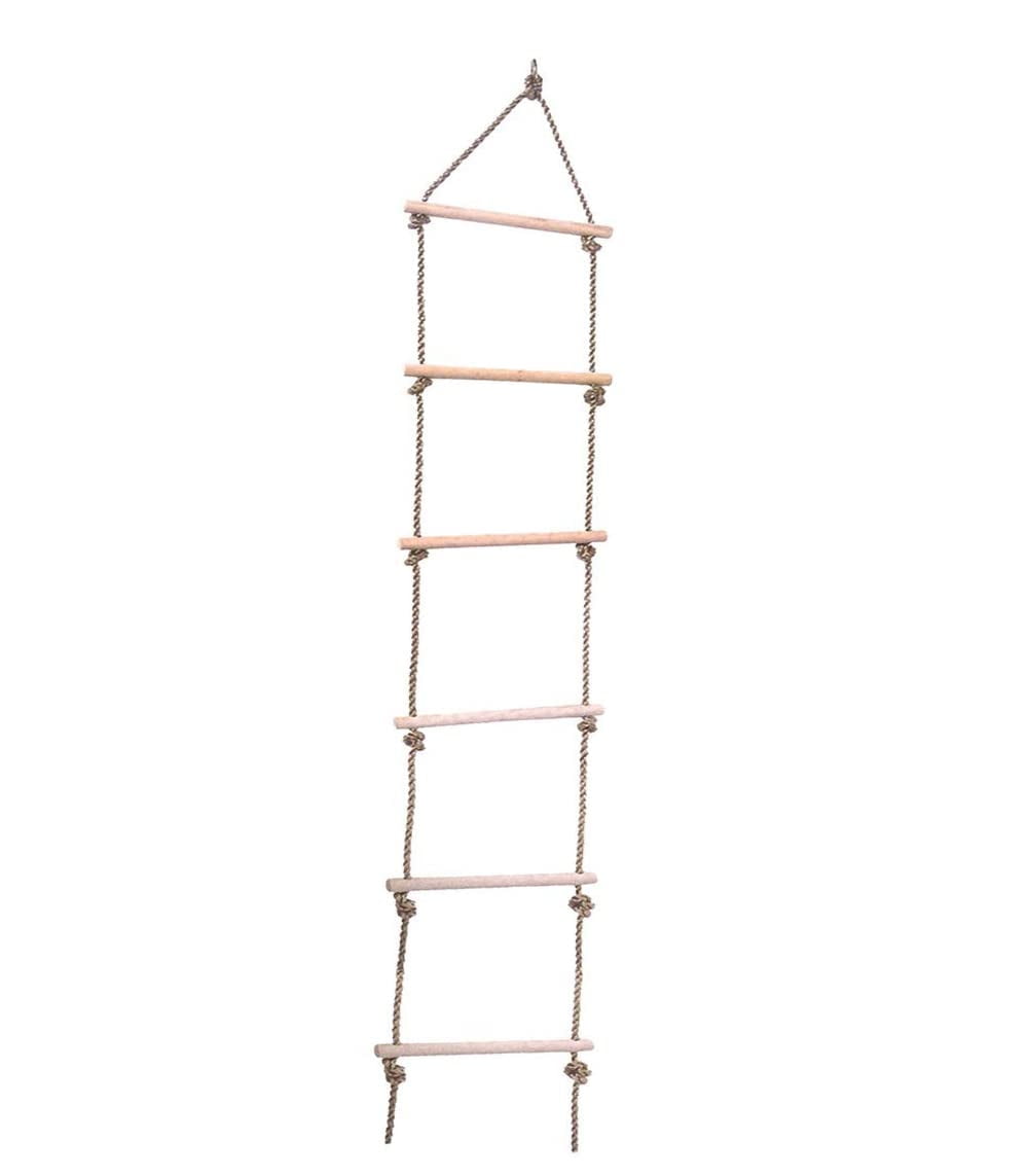 REZNOR 6 Rungs Wooden Climbing Ladder Hanging Rope Indoor Outdoor Play ...