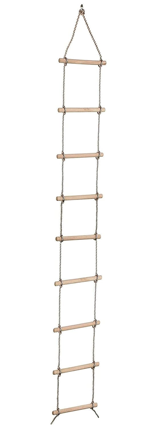 REZNOR 9 Rungs Wooden Climbing Ladder Hanging Rope Indoor Outdoor Play ...