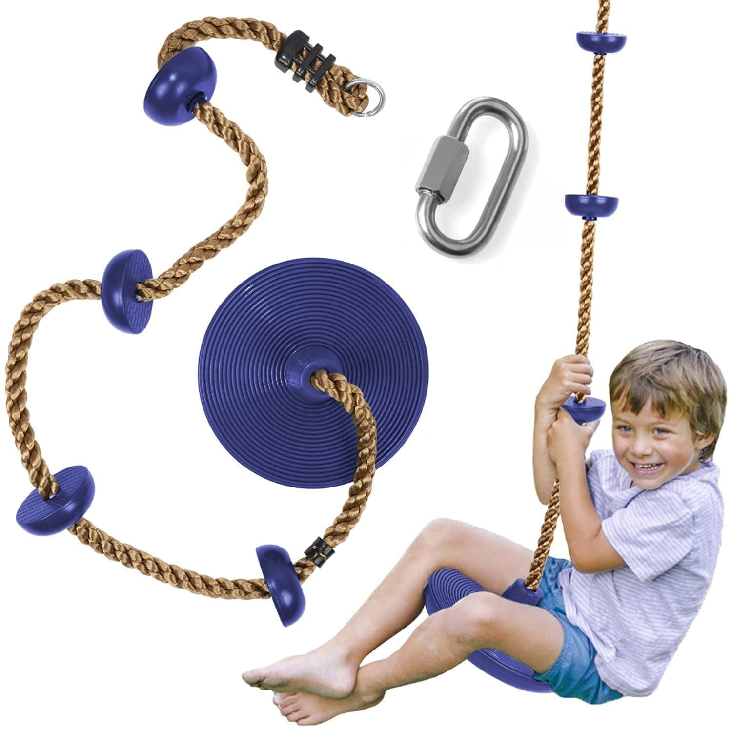 REZNOR Platform Disc Tree Swing Seat Climbing Knot Rope with Carabiner ...