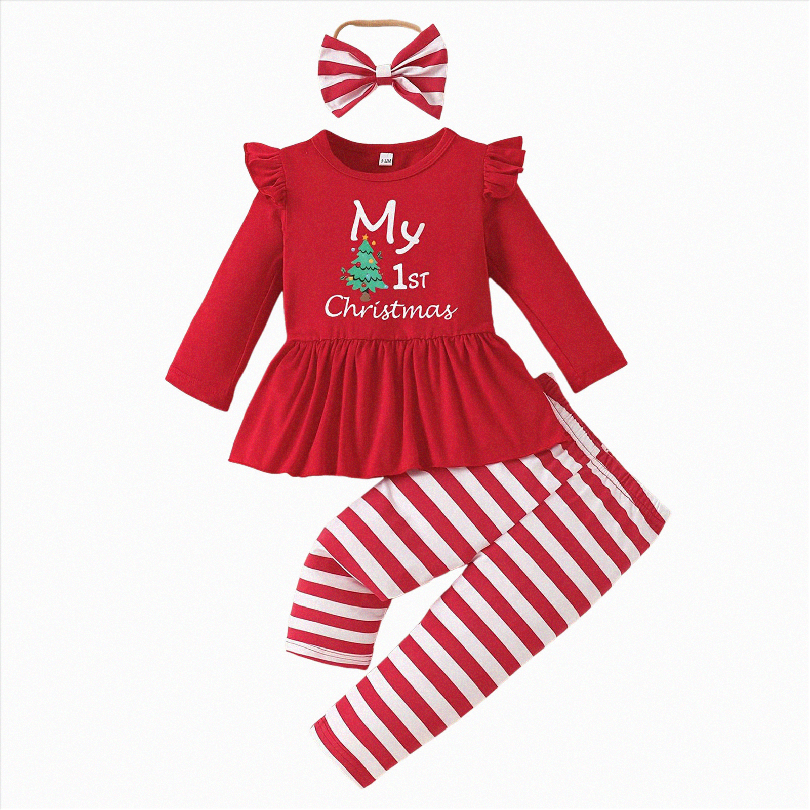 REgarm Christmas Toddler Baby Girl Outfit Ruffle Long Sleeve Top Stripe ...
