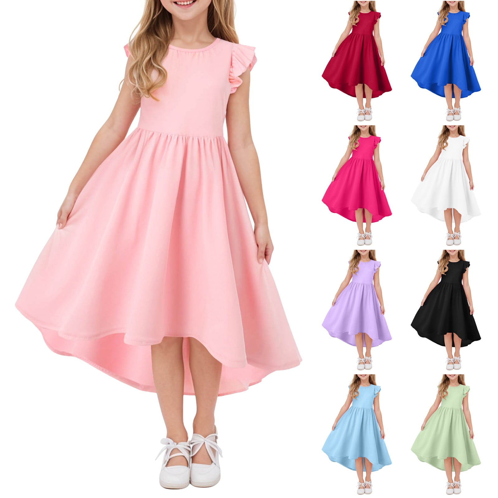 REgarm Girls Summer Dress Casual Flutter Sleeve Tween Girls Sundress High Low Formal Dresses for ...
