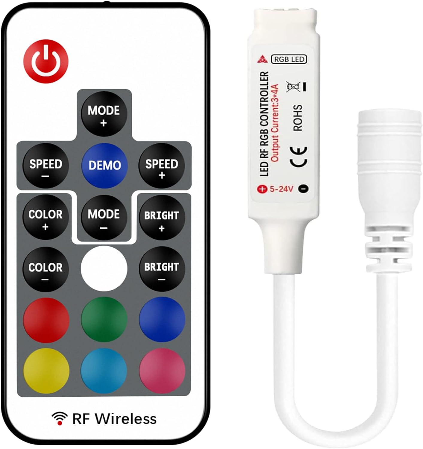 RF Wireless Remote Led Controller Dimmer 17-Key DC 5V/12V/24V 12A RGB ...