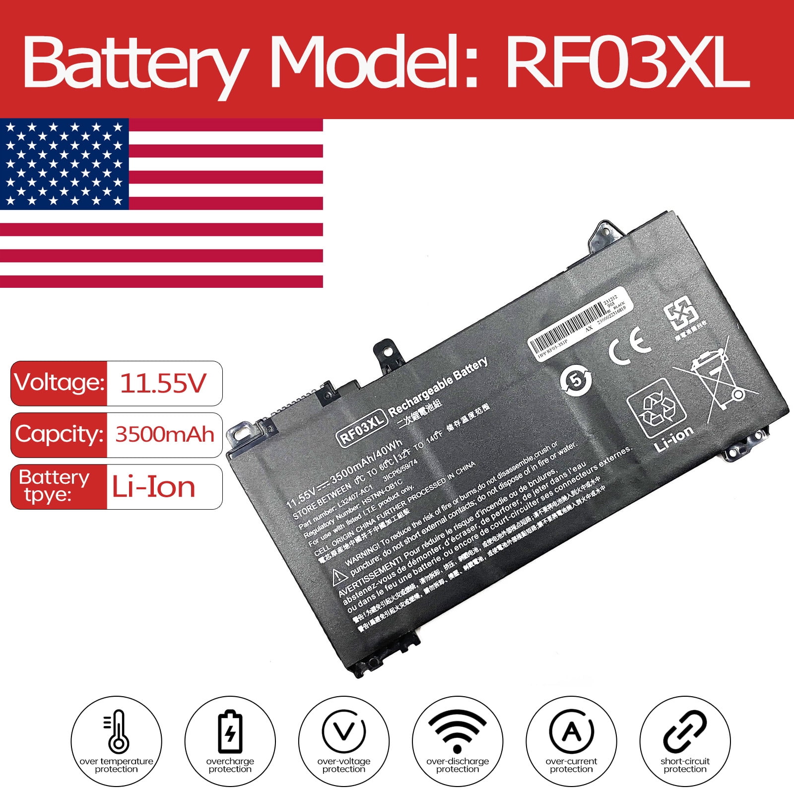 RF03X Battery for HP ProBook 430 440 445 450 455 455R G6 G7 430 440 445 ...
