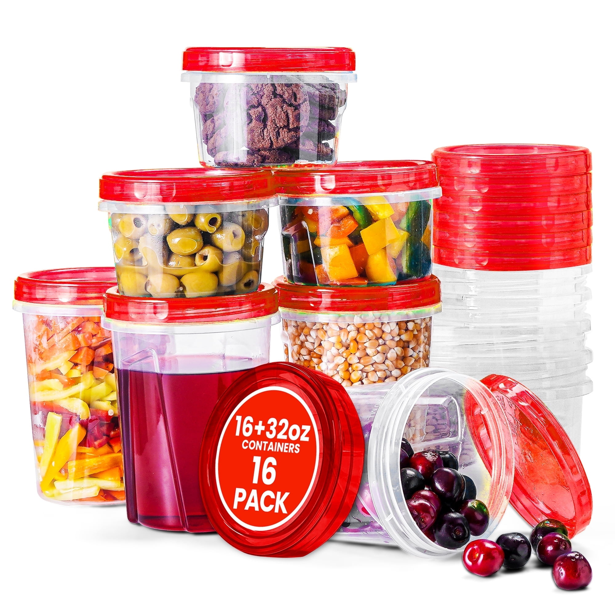 RFAQK 32 PCS Freezer Soup Containers with Lids-16 Plastic 16/32 oz Deli ...