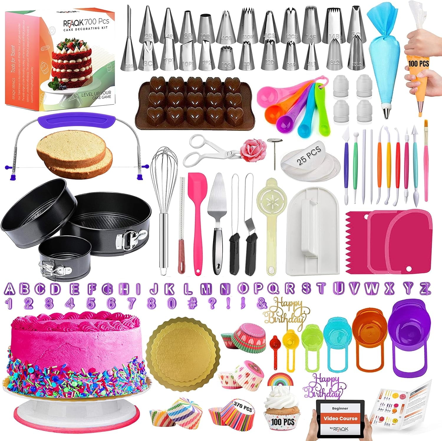 RFAQK 700PCs Cake Decorating & Baking Set - Springform Pans, Leveler ...