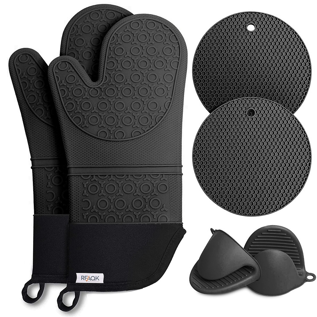 Oven Mitts, Set of 2 Oversized Quilted Mittens, Flame and Heat ...