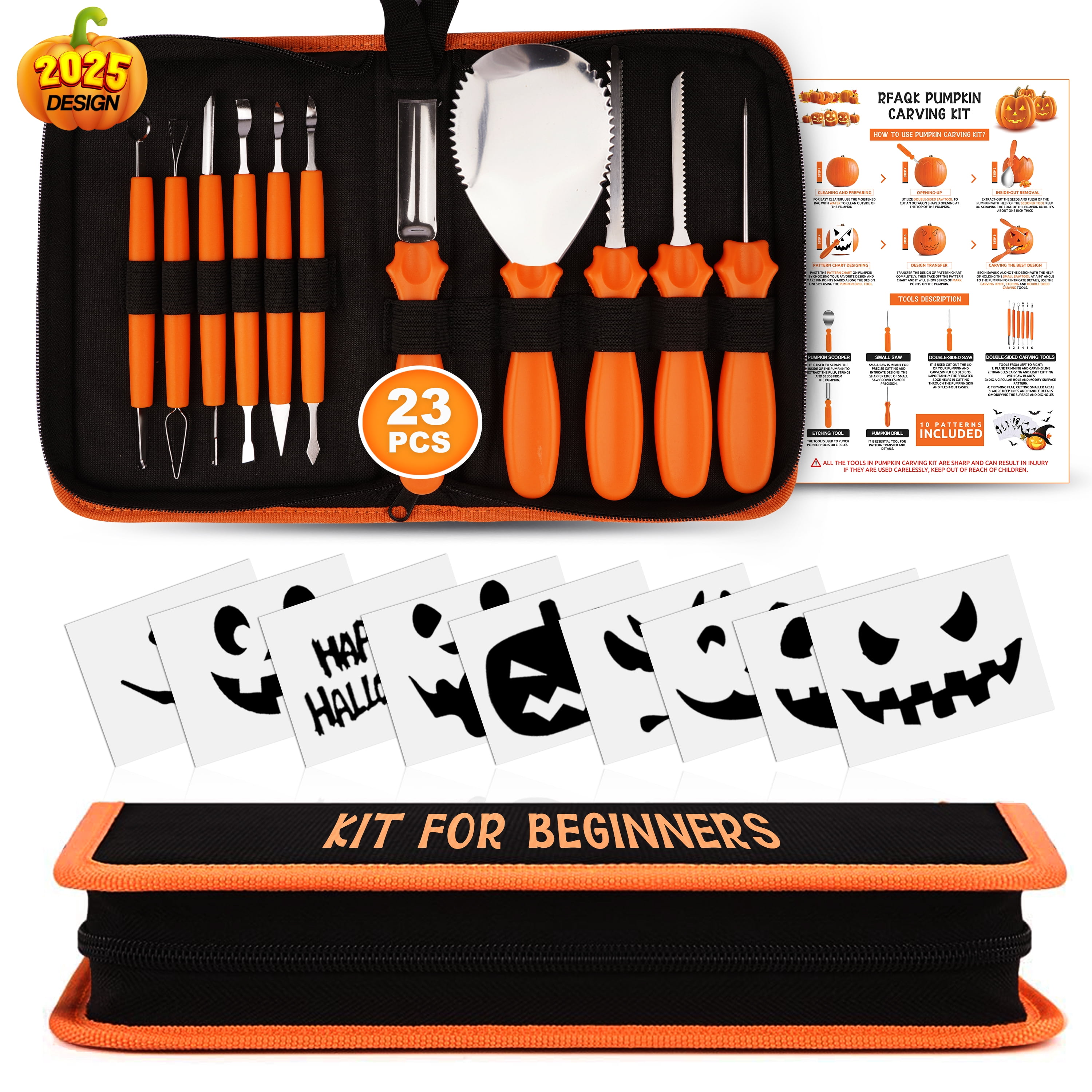 RFAQK Pumpkin Carving Kit with Stencils-23PCS Halloween Pumpkin Carving ...