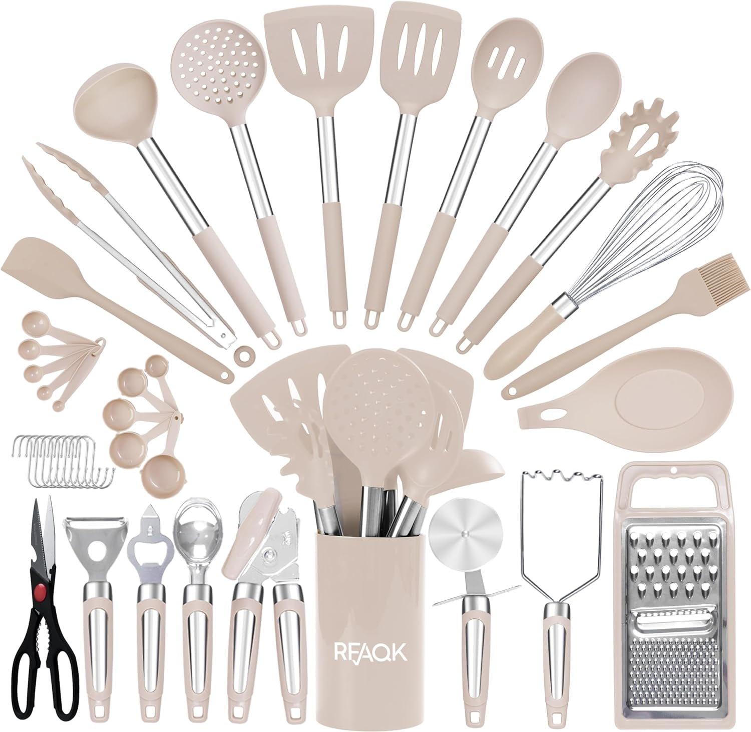 RFAQK Silicone Kitchen Utensils Set With Holder, 40PCs Heat Resistant ...