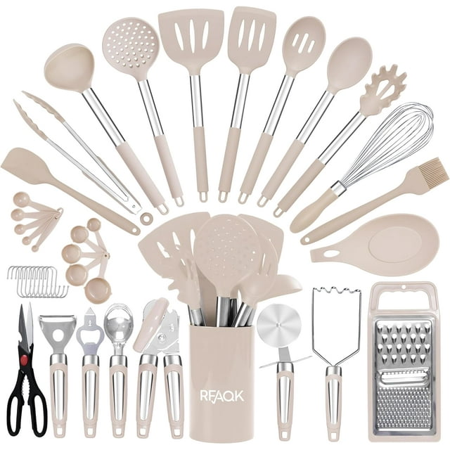 RFAQK Silicone Kitchen Utensils Set With Holder, 40PCs Heat Resistant ...