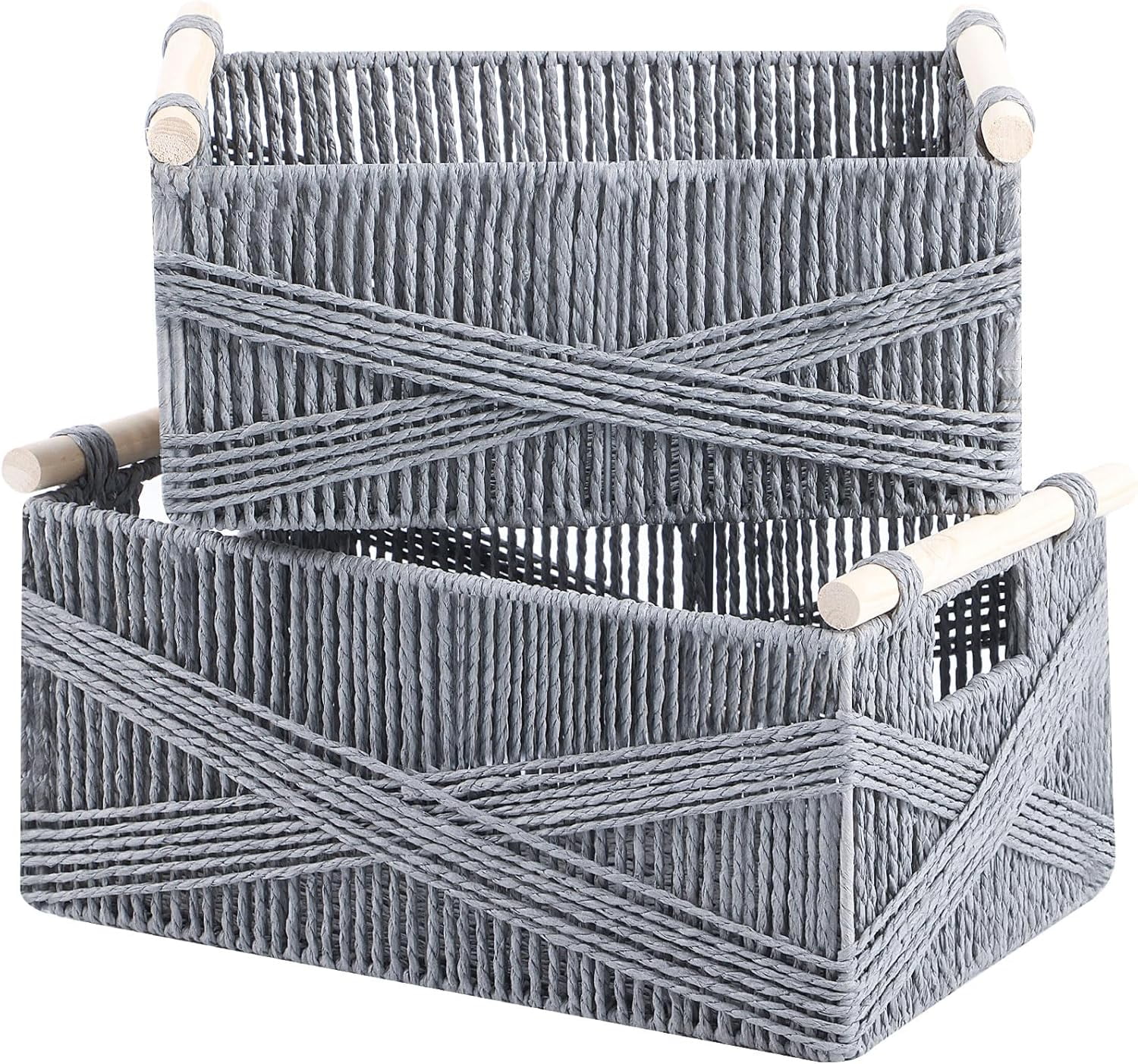 dxynlzq 2-Pack Woven Storage Basket Wicker Trays with Handle Stackable ...