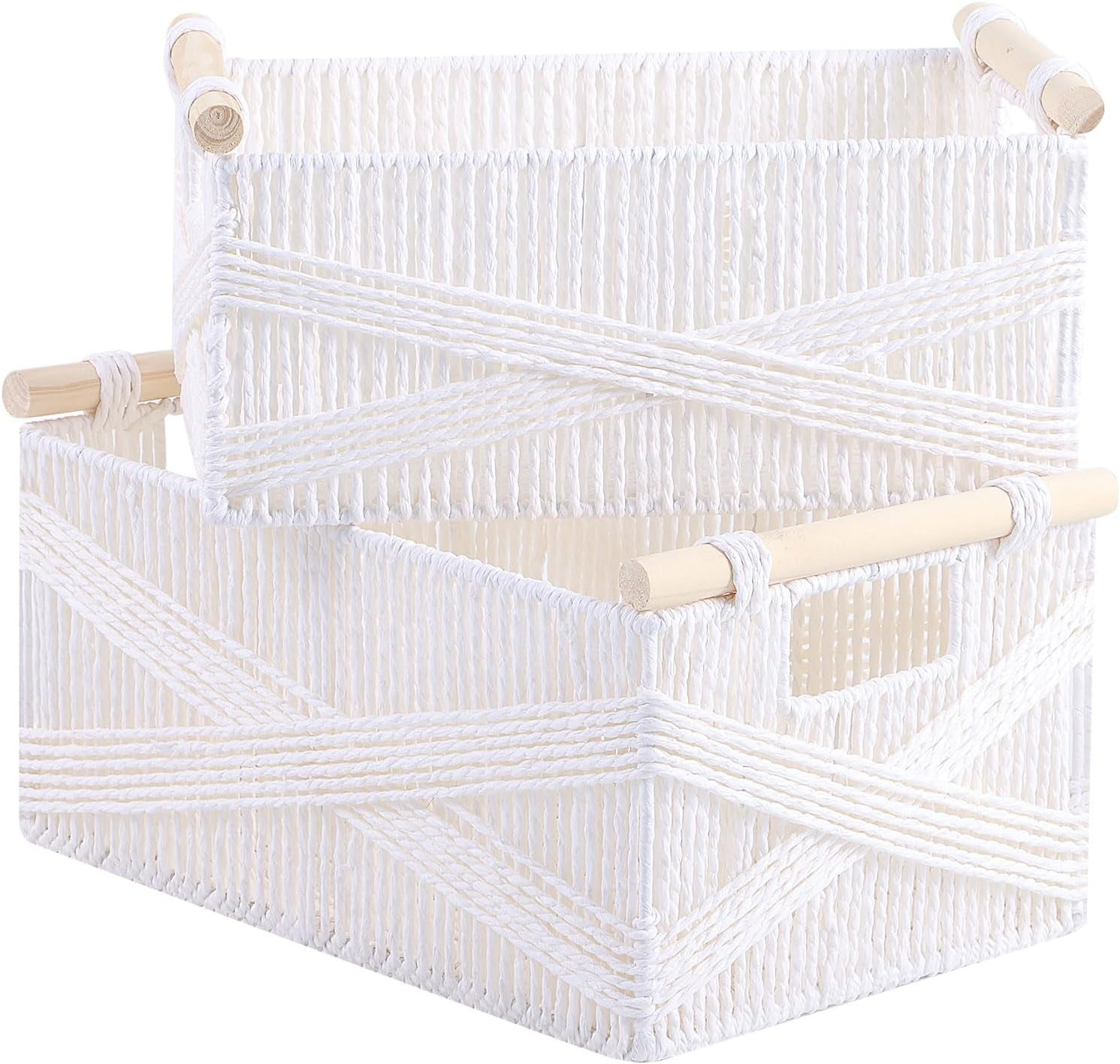 nltwyib 2-Pack Woven Storage Basket Wicker Trays with Handle Stackable ...
