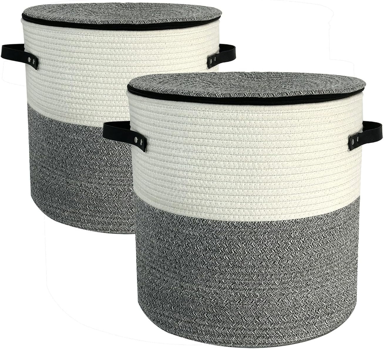 RFCUIBIJ 2P Cotton rope Storage Basket with Zipper cover & Woven ...