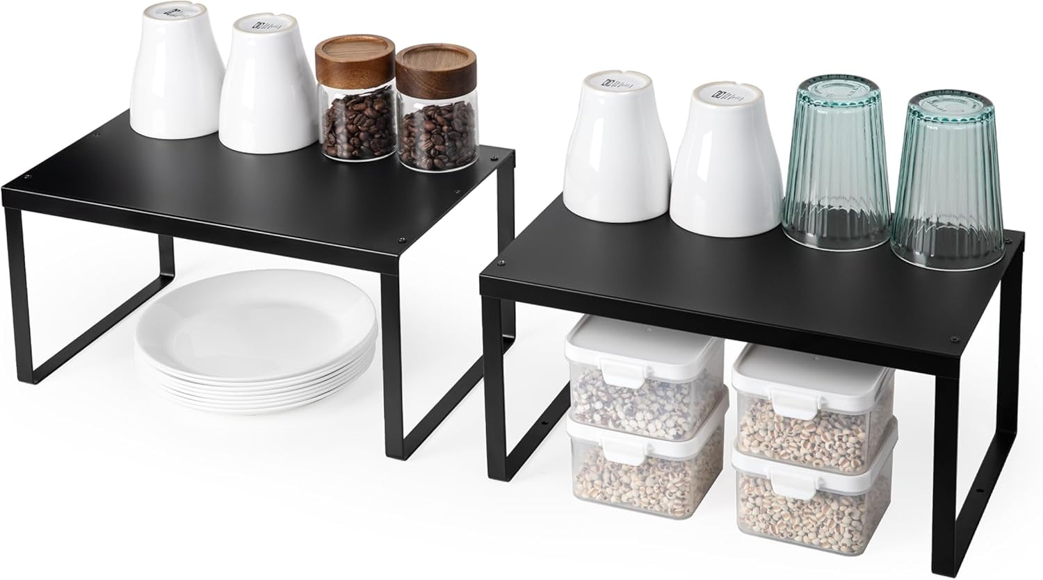 RFCUIBIJ 2Pack Cabinet Shelf Expandable Stackable Organizer Riser for ...