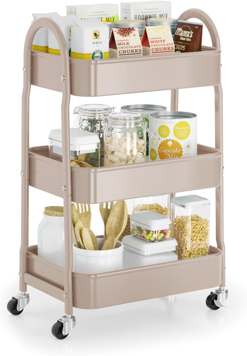 RFCUIBIJ 3 Tier Utility Rolling Cart Metal Storage Cart with Handle and ...