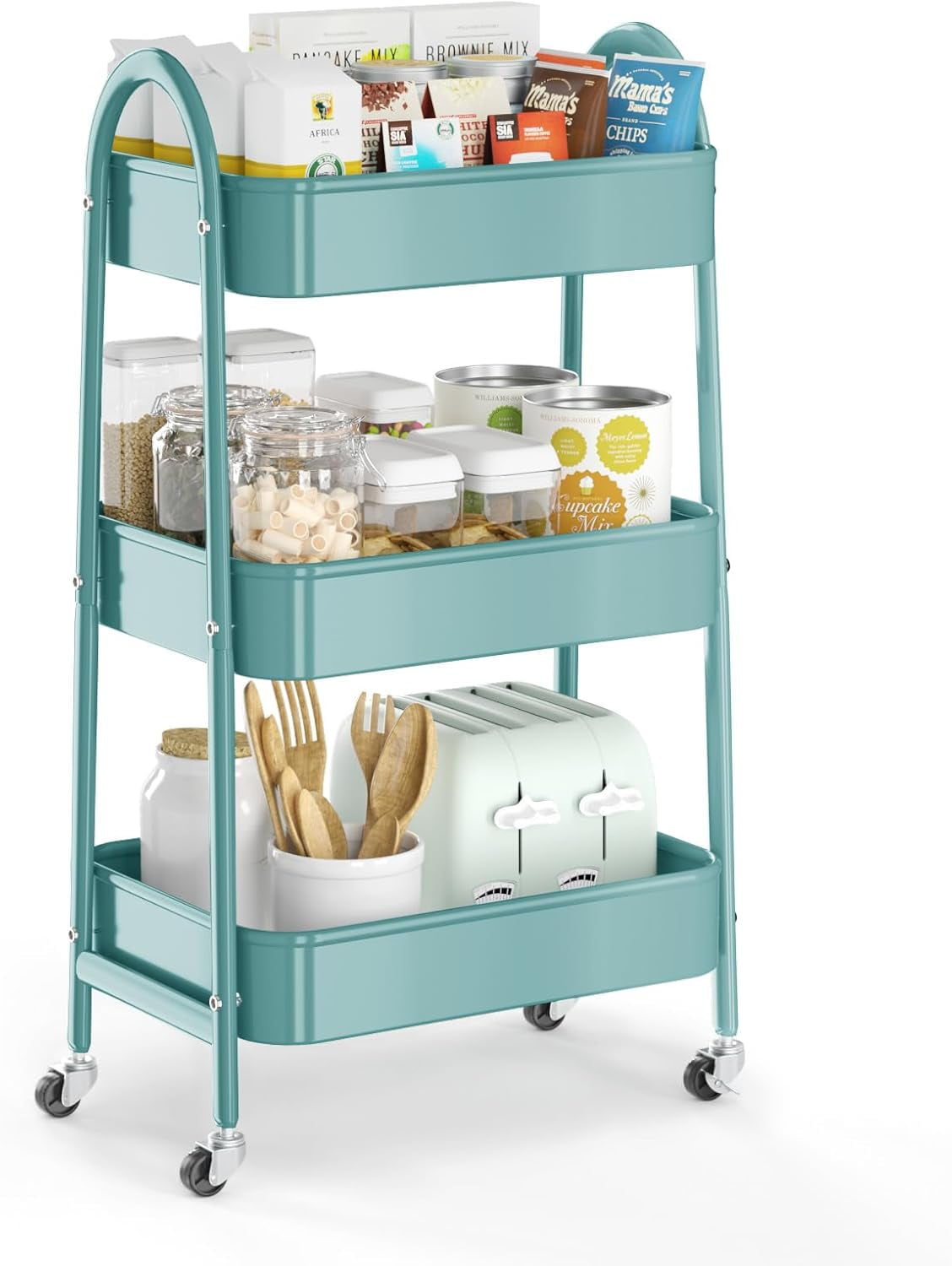 RFCUIBIJ 3 Tier Utility Rolling Cart Metal Storage Cart with Handle and ...