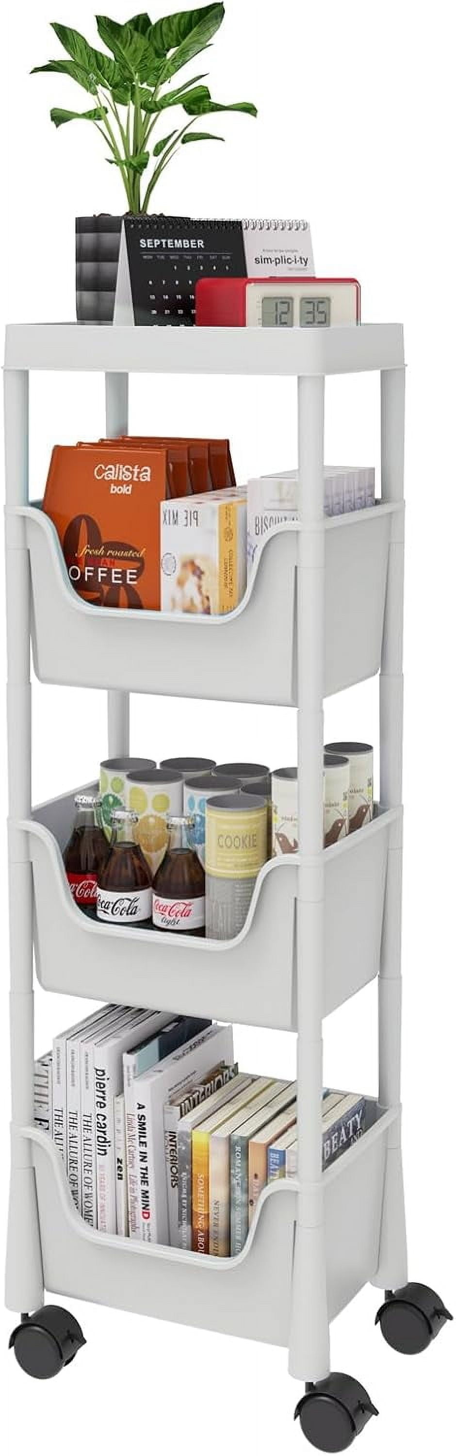 RFCUIBIJ 4-Tier Plastic Rolling Utility Cart - Multifunctional Storage ...