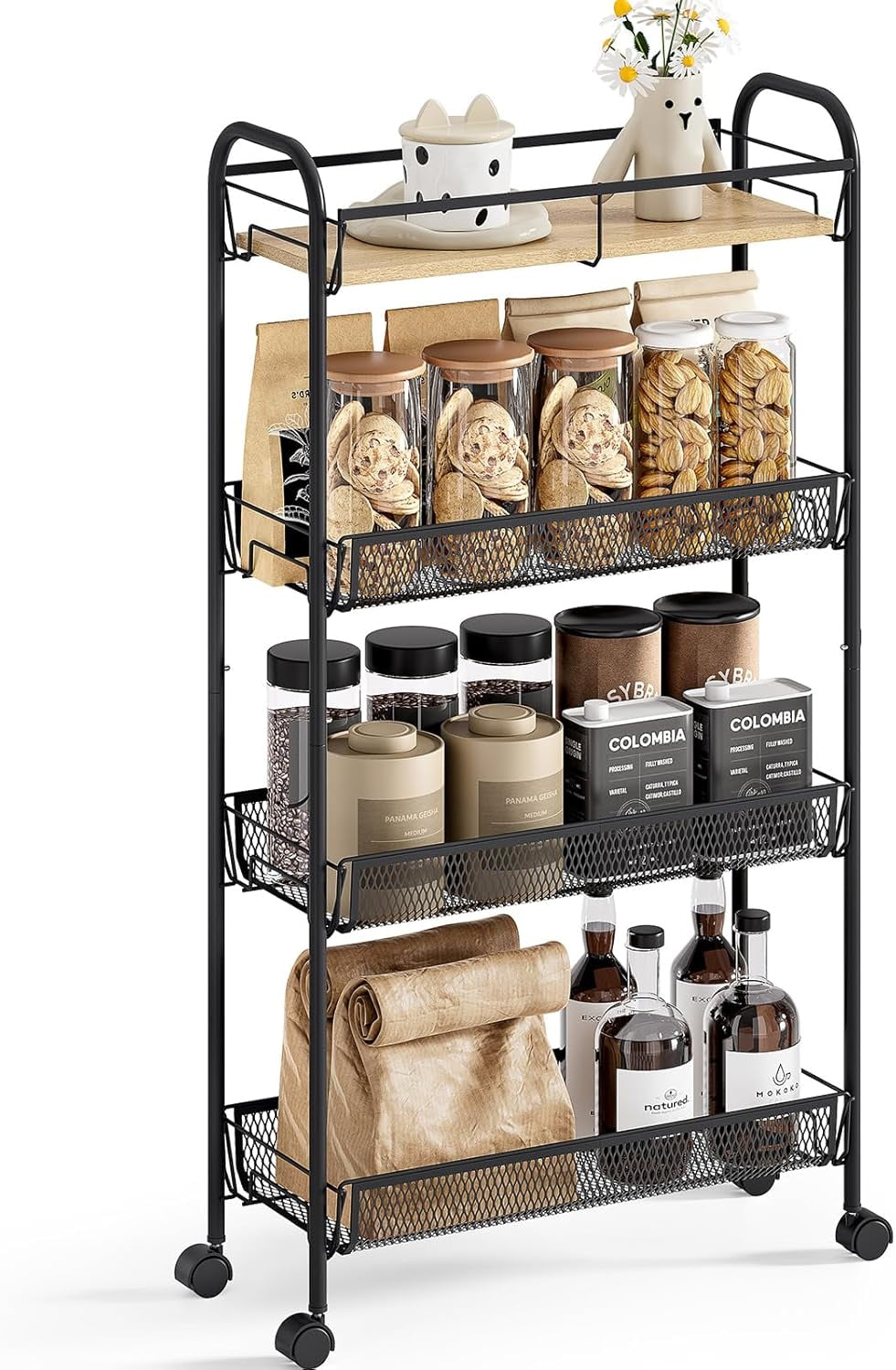 RFCUIBIJ 4-Tier Slim Rolling Cart Metal Utility Cart Slide Out Storage ...