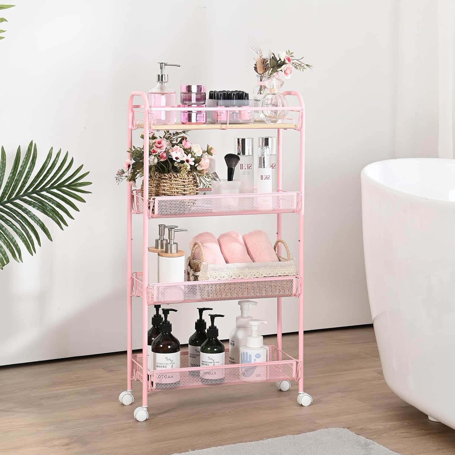 RFCUIBIJ 4-Tier Slim Rolling Cart Metal Utility Cart Slide Out Storage ...