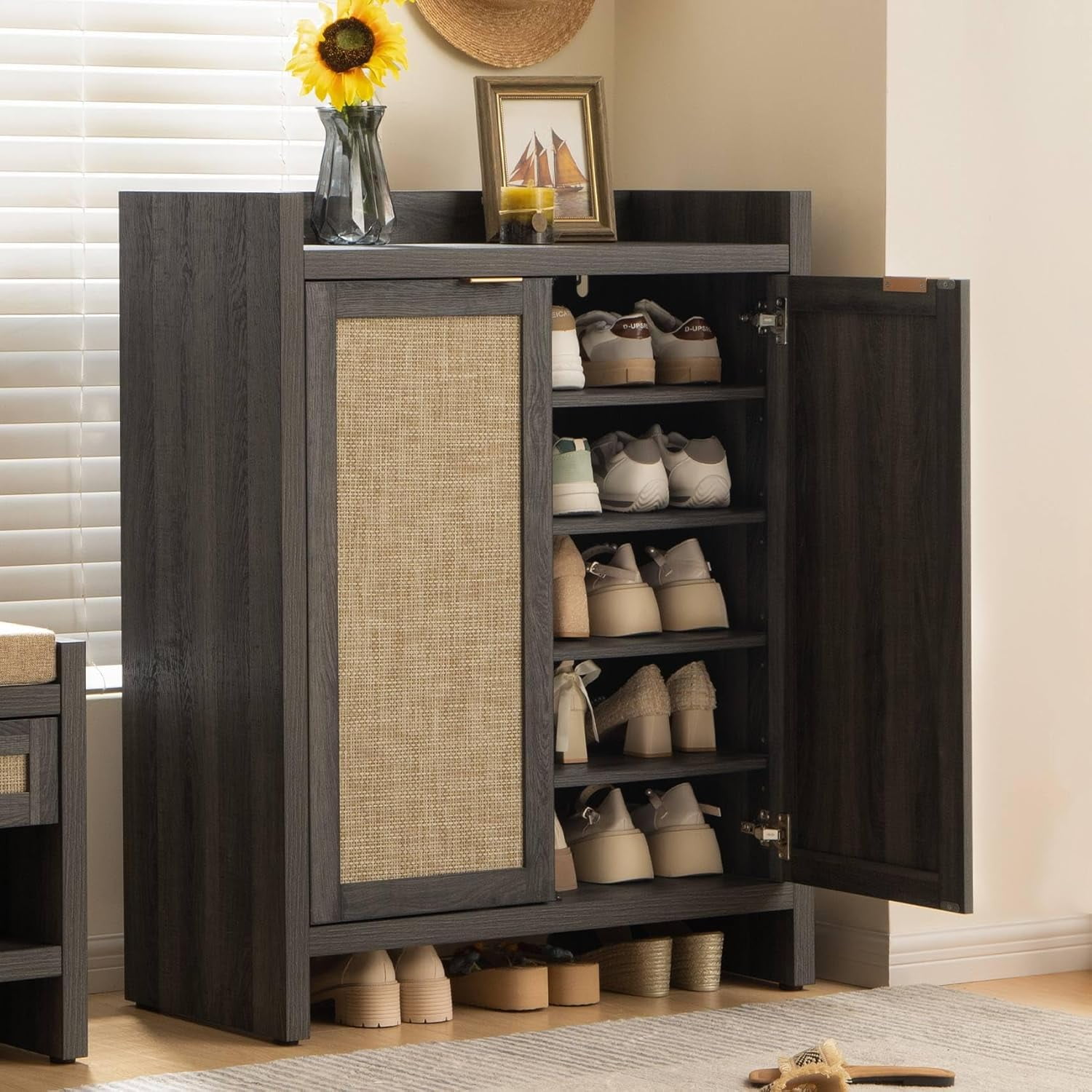 RFCUIBIJ 41" Tall Shoe Cabinet 24 Pair Shoe Storage Cabinet with Doors ...