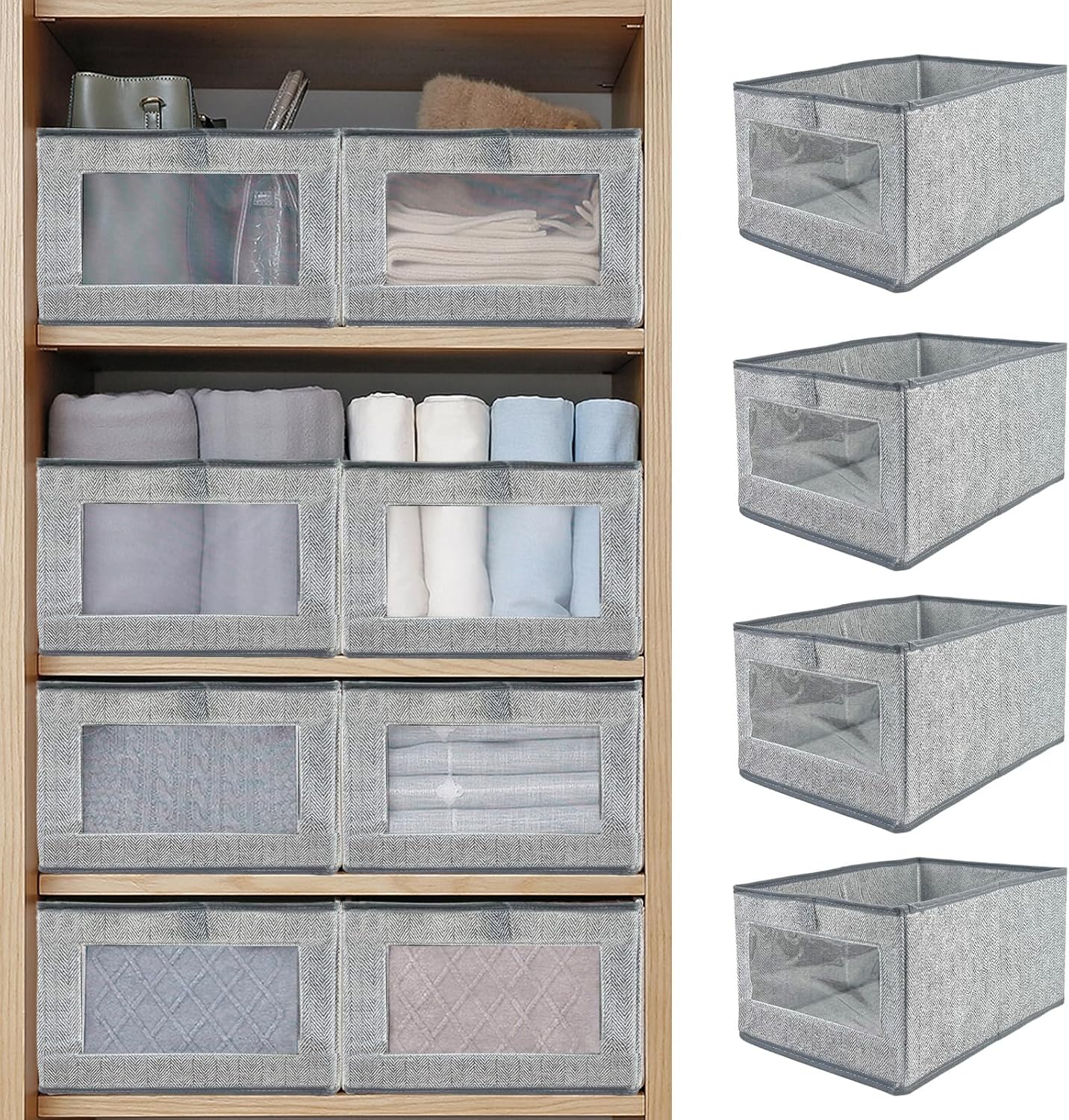 RFCUIBIJ 6 Pieces Linen Closet Storage Bins with Clear Window Shelf ...