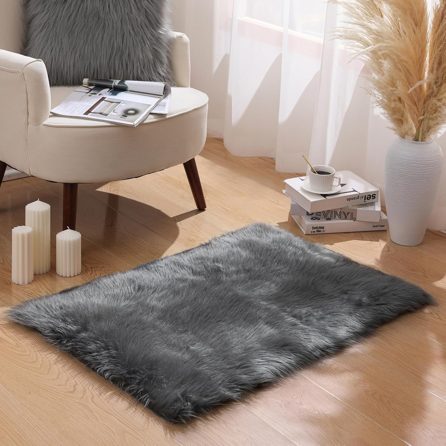 RFCUIBIJ Ashler Faux Fur Rug Fluffy White Small Sheepskin Rug Ultra ...
