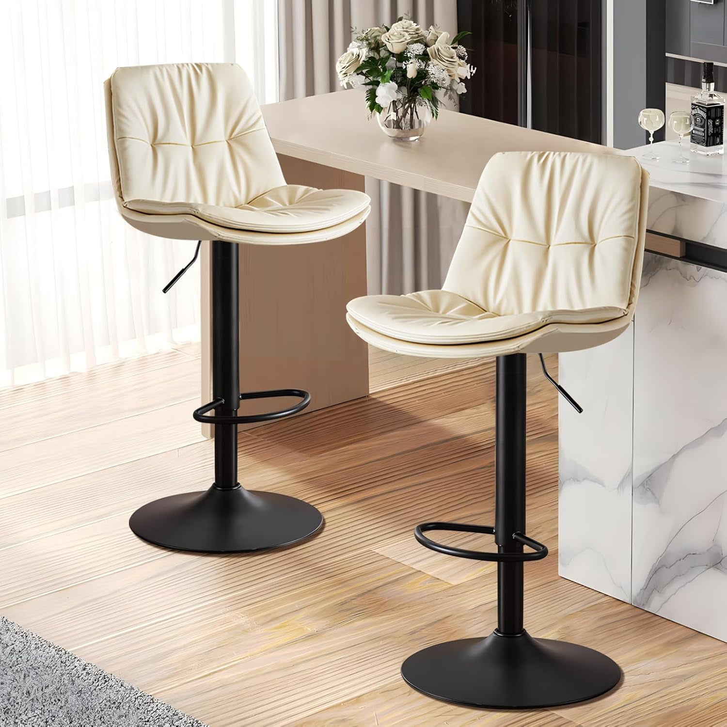 RFCUIBIJ Bar Stools Adjustable Swivel Barstools Upholstered Counter ...