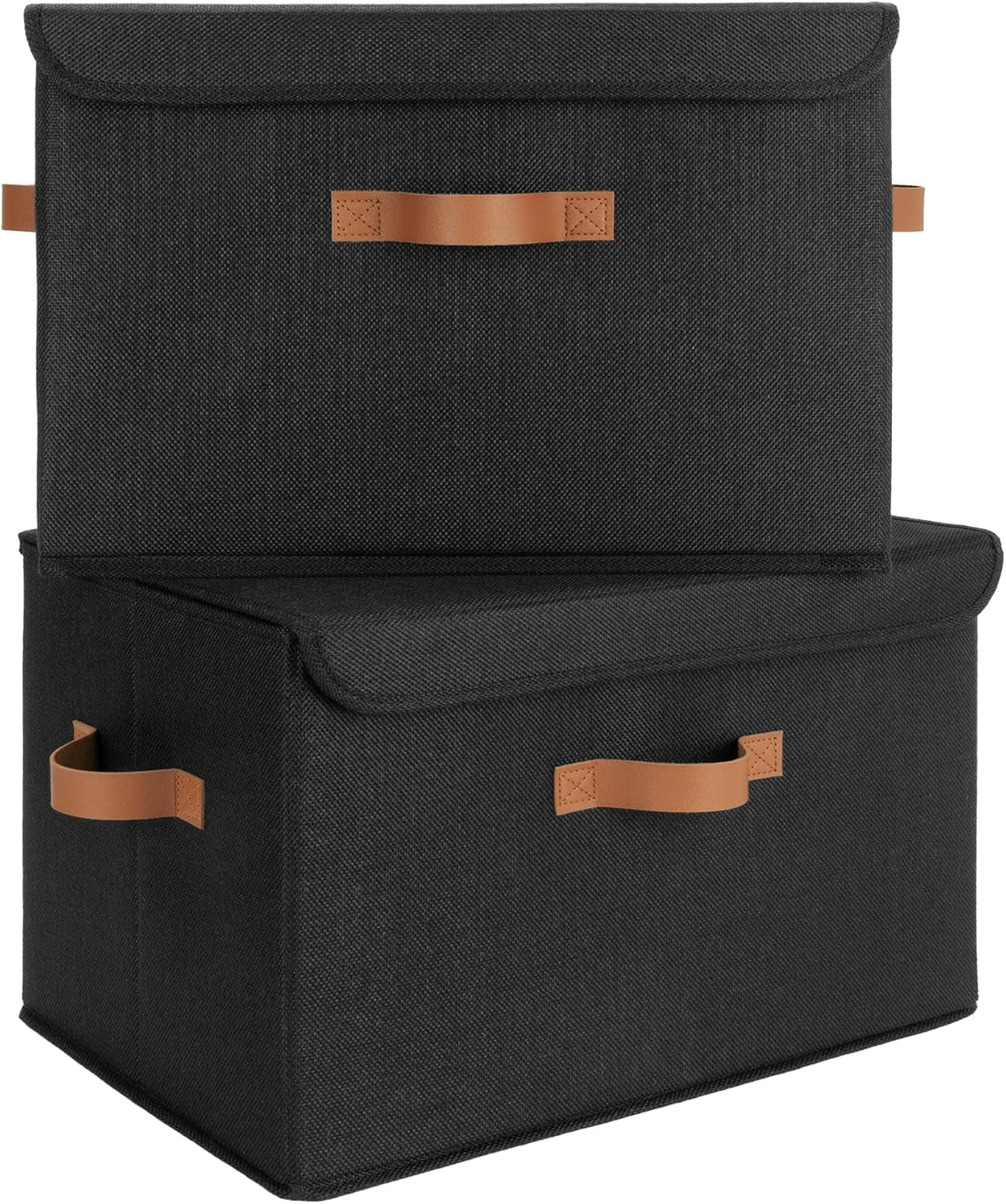 RFCUIBIJ Black Storage Bins with Lids Decorative Storage Boxes with PU ...