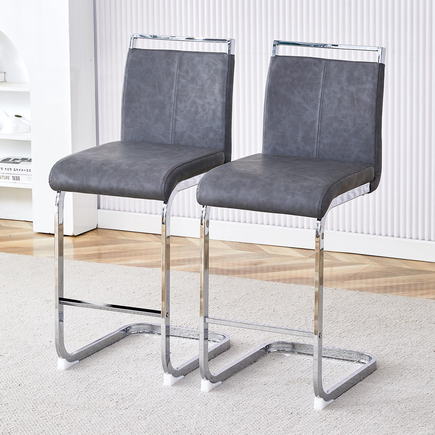 RFCUIBIJ Counter Height Bar Stools 25" Modern Bar Stools White Faux ...