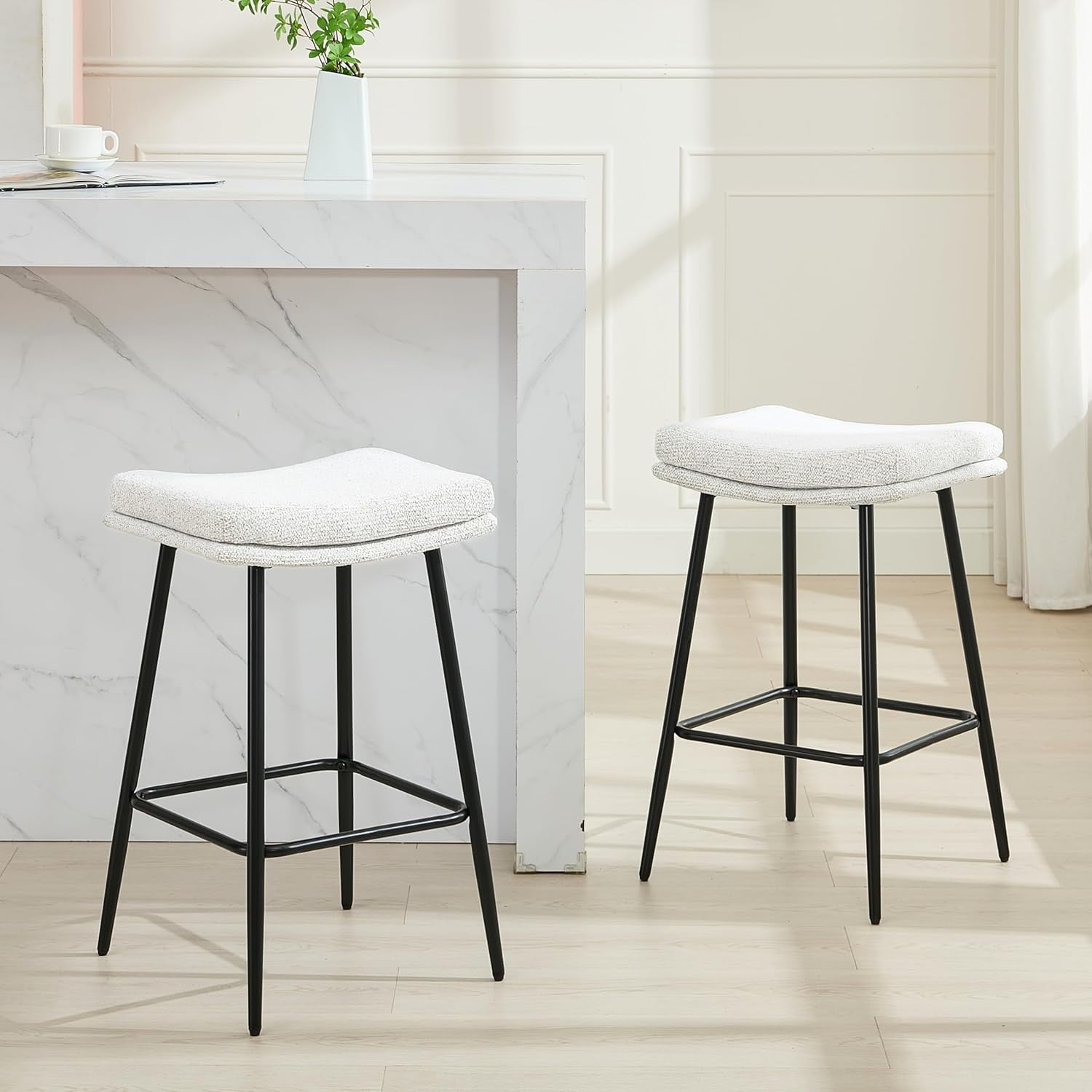 RFCUIBIJ Counter Height Bar Stools 26 inch Upholstered Backless Saddle ...
