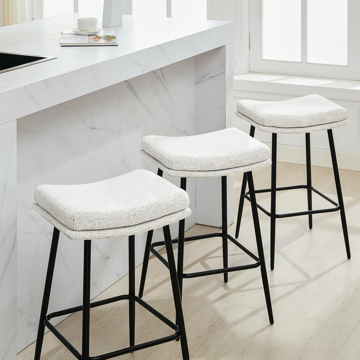 RFCUIBIJ Counter Height Bar Stools 26 inch Upholstered Backless Saddle ...