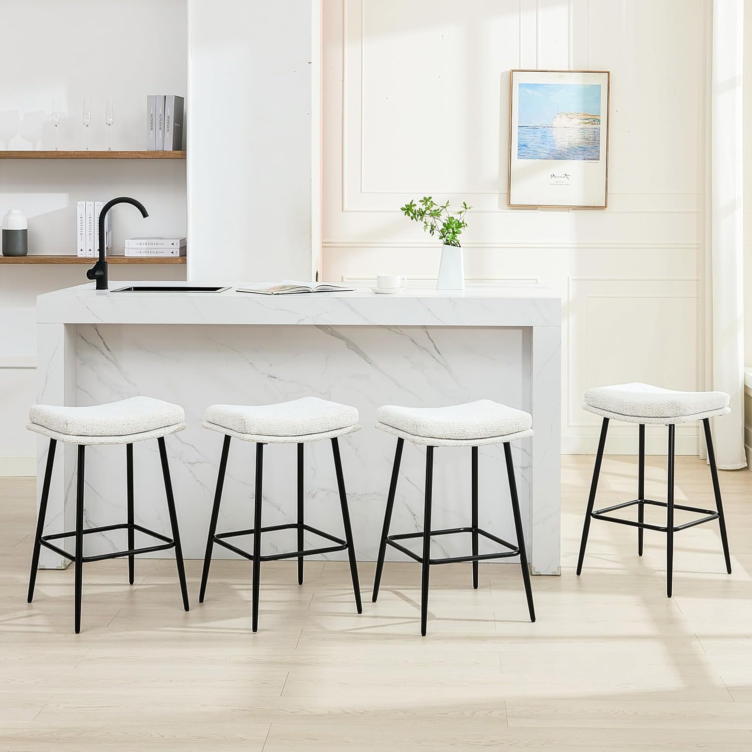 RFCUIBIJ Counter Height Bar Stools 26 inch Upholstered Backless Saddle ...