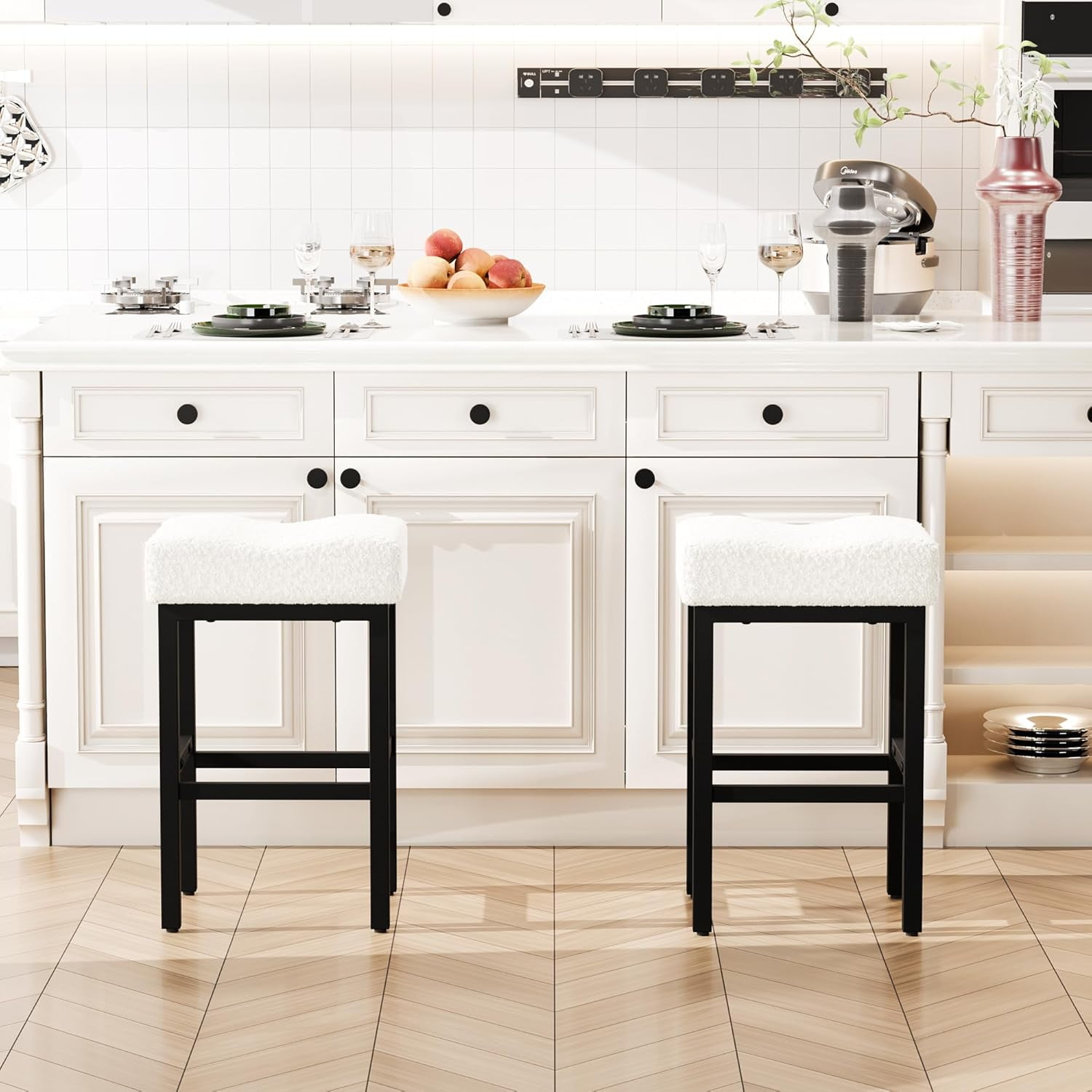 RFCUIBIJ FUNCOLOR Bar Stools White Counter Height Bar Stools 27 Inches ...