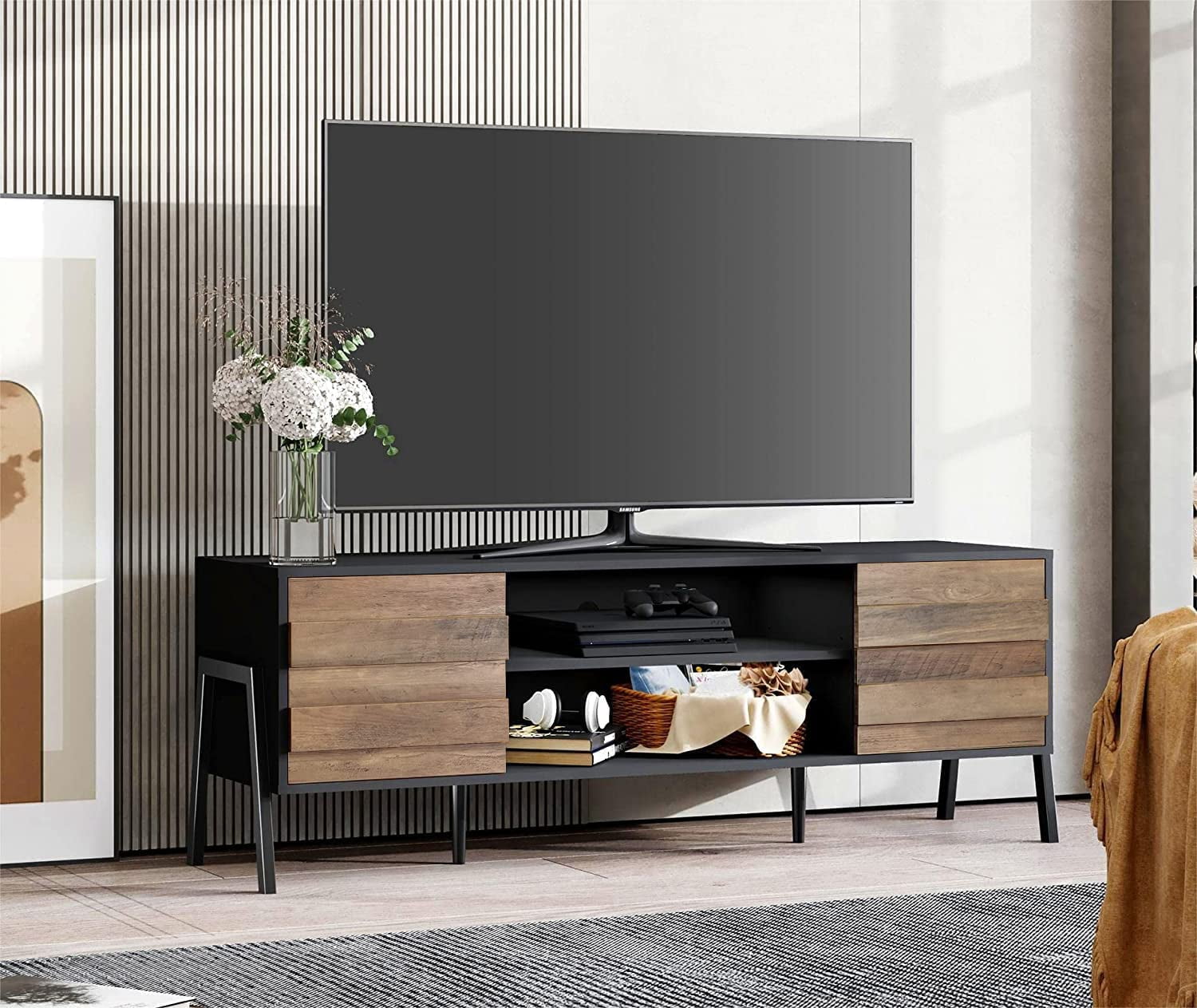 RFCUIBIJ Mid-Century Modern TV Stand for 65 inch TV Wood Entertainment ...