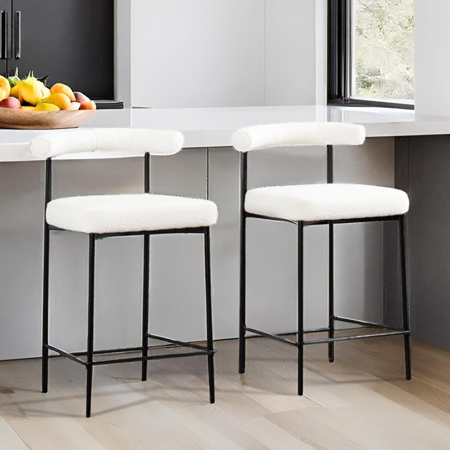 RFCUIBIJ Modern Barrel Counter Stools Boucle Counter Height Bar Stools ...