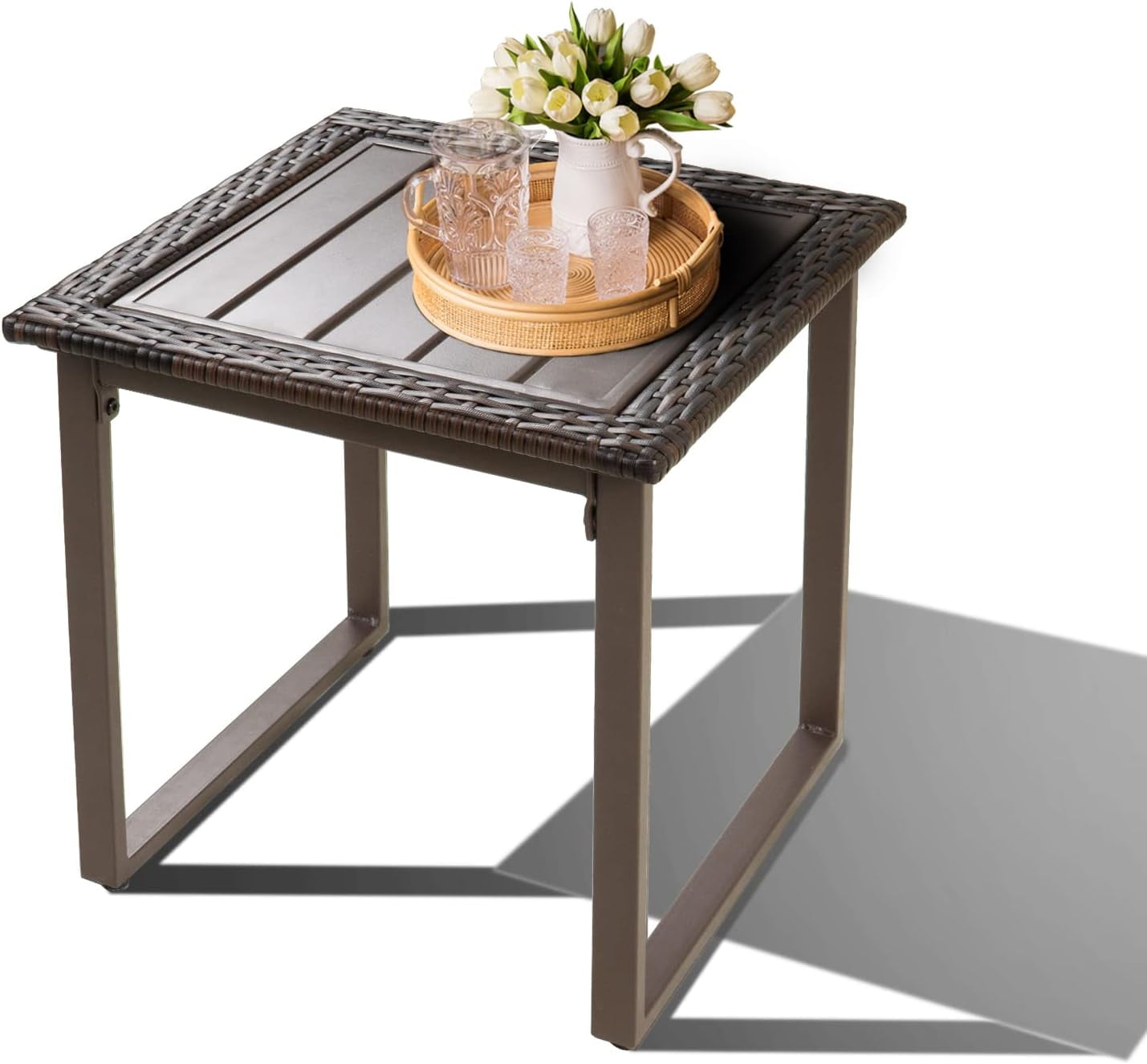 RFCUIBIJ Outdoor Wicker Rattan Side End Tables for Patio Set of 2 All ...