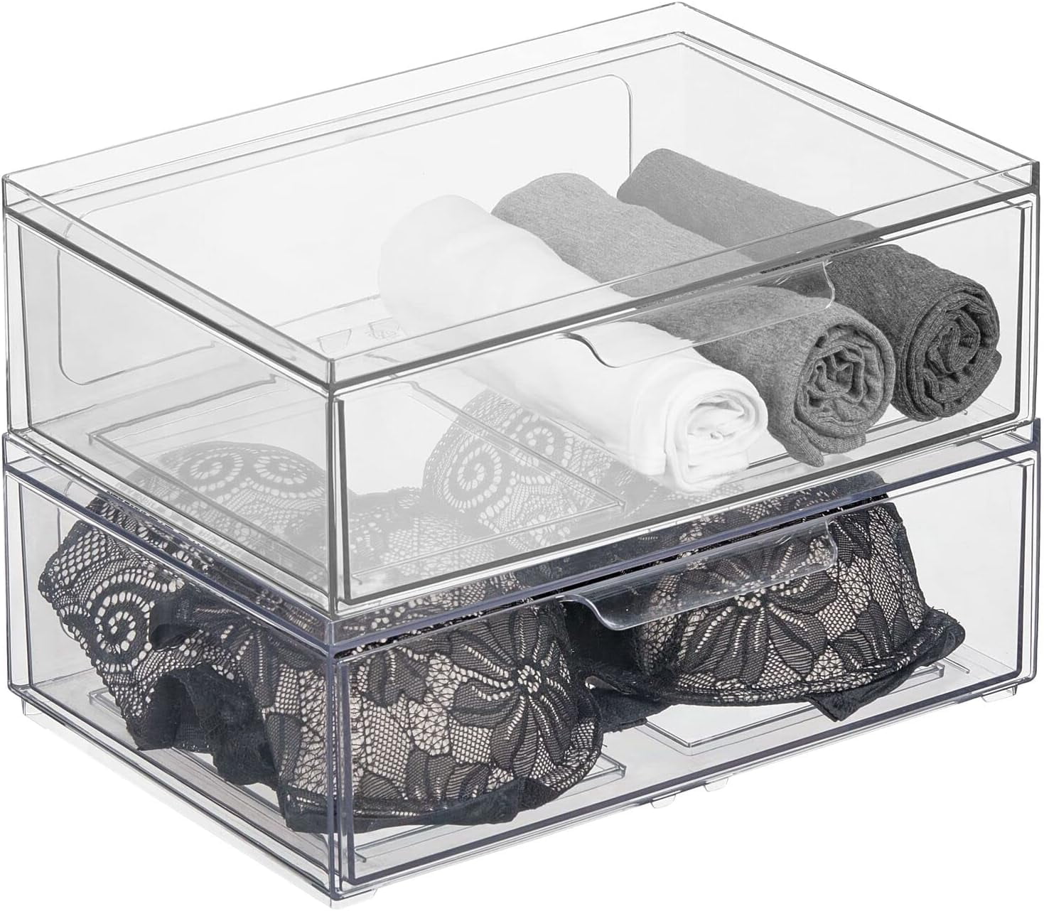 RFCUIBIJ Plastic Wide Stackable Closet Storage Organizer Bin Containers ...