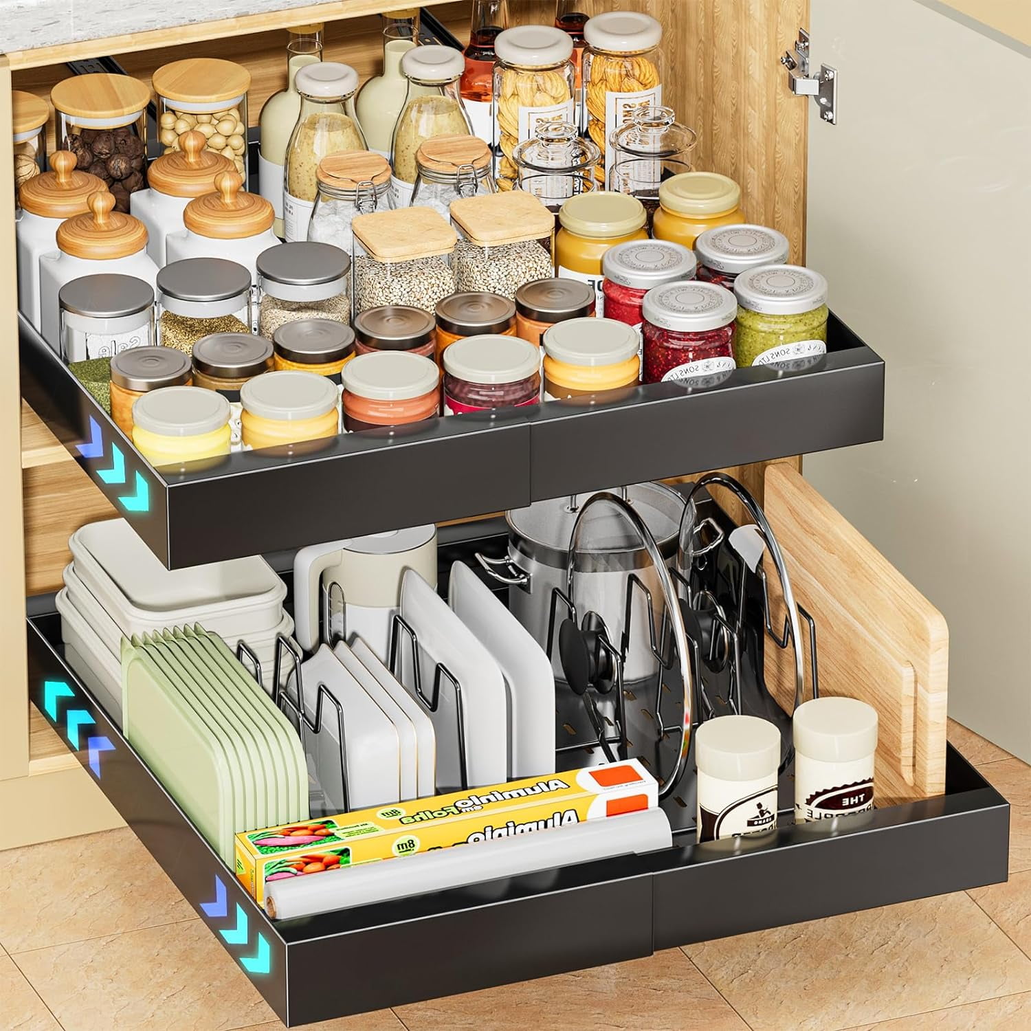 RFCUIBIJ Pull Out Cabinet Organizer - Adhesive Slide Out Drawer 12.2" W ...