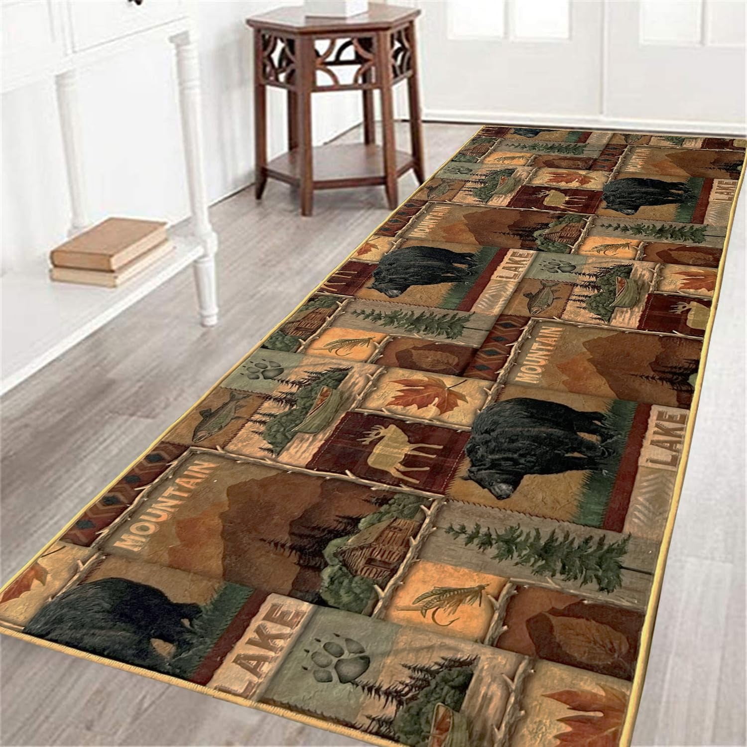 RFCUIBIJ Rustic Cabin Wildlife Long Runner Rug 2x6 Throw Rug Maple Leaf ...