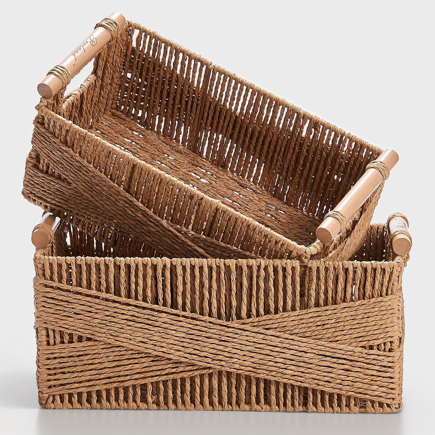 RFCUIBIJ Storage Basket with Handle Large Rectangular Wicker Basket for Organizing Decorative ...
