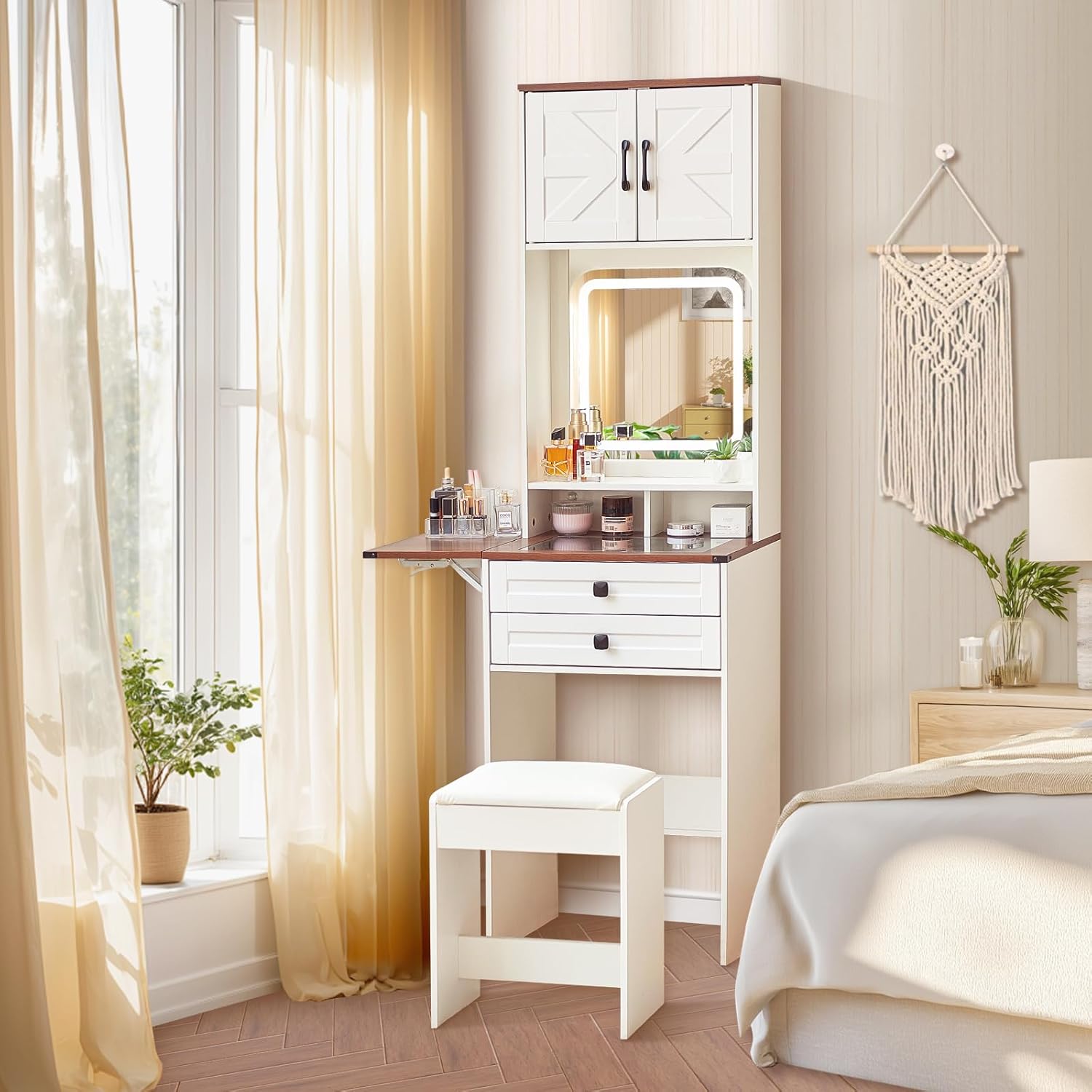 RFCUIBIJ Vanity Desk Farmhouse Makeup Vanity with Mirror and Lights ...